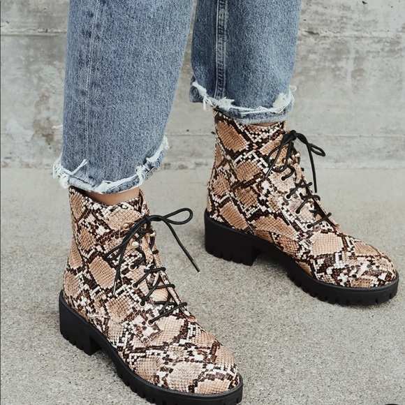 Shoes | Snake Print Lace Up Ankle Boots | Poshmark